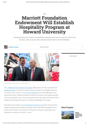 Marriott Foundation Endowment Will Establish Hospitality Program at ...